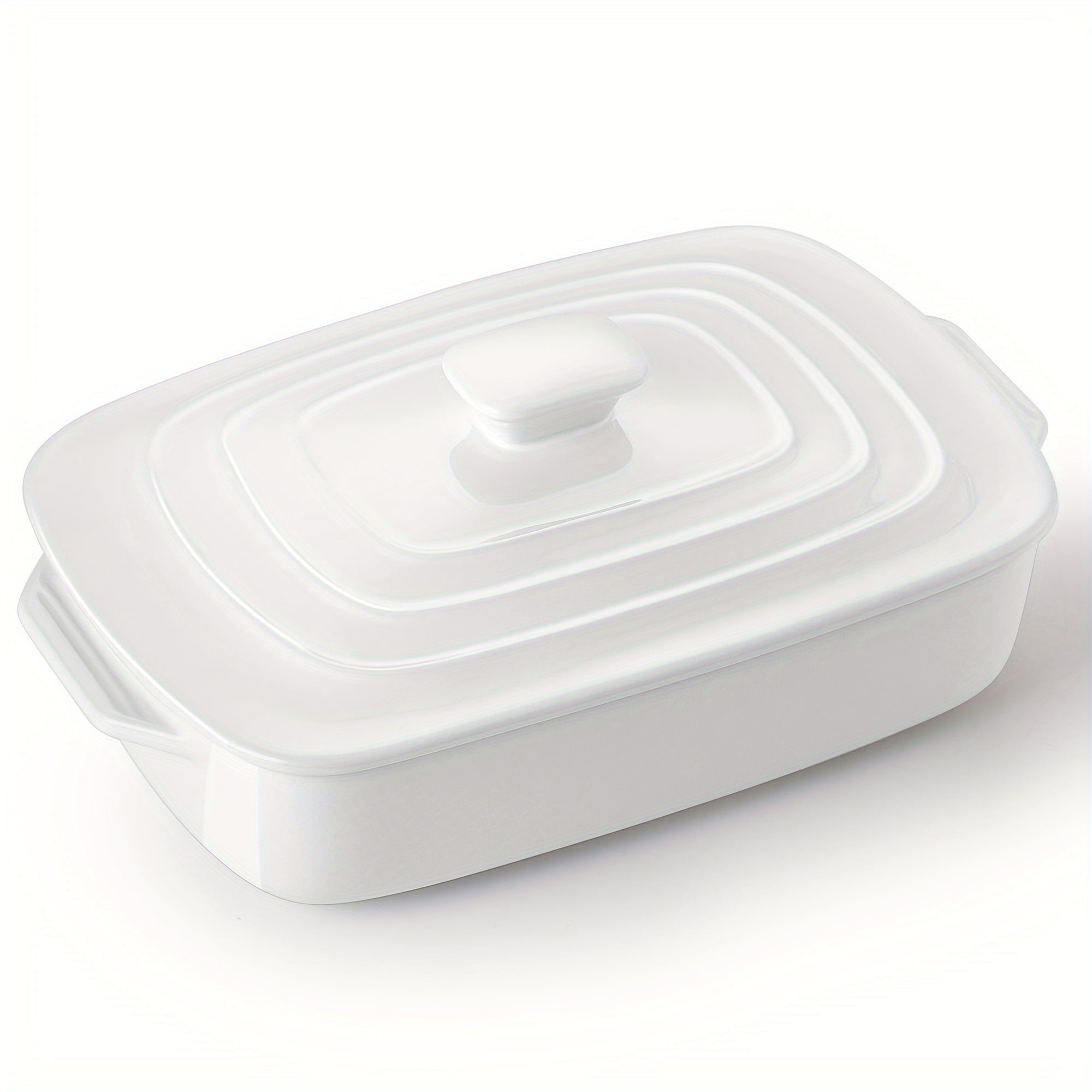 Large Ceramic Casserole Dish with Lid, 4.0 Quart Covered Rectangular ...