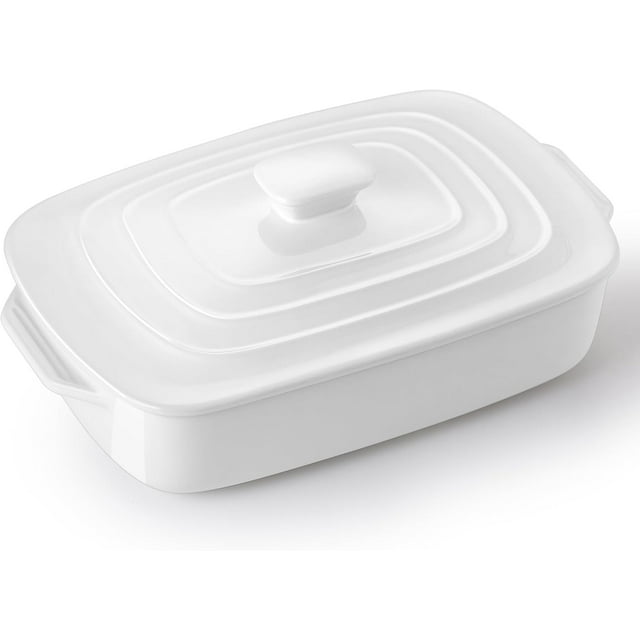 Large Ceramic Casserole Dish with Lid, 4.0 Quart Covered Rectangular ...