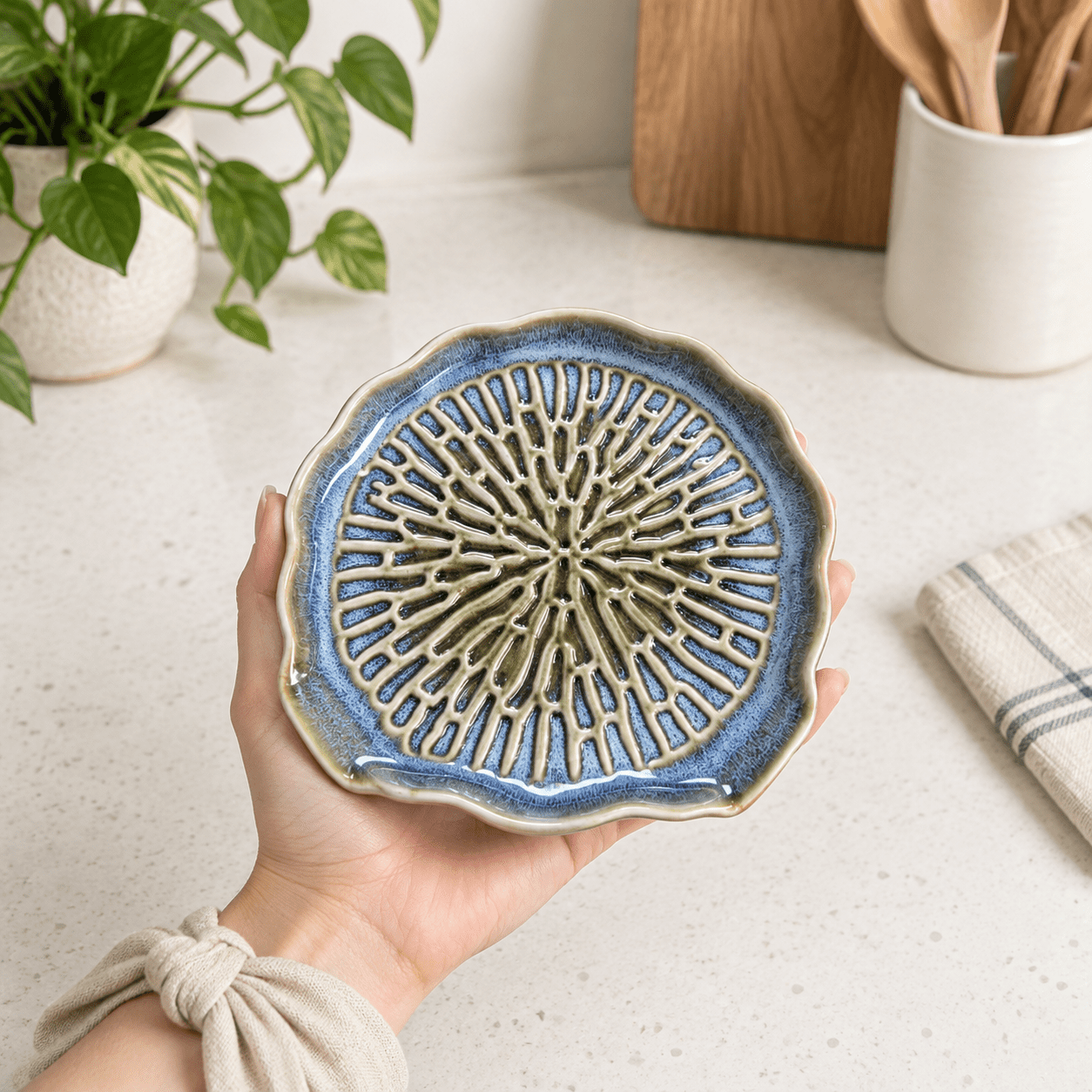 Large Ceramic Double Spoon Rest, Blue Durable Kitchen Utensil Holder ...