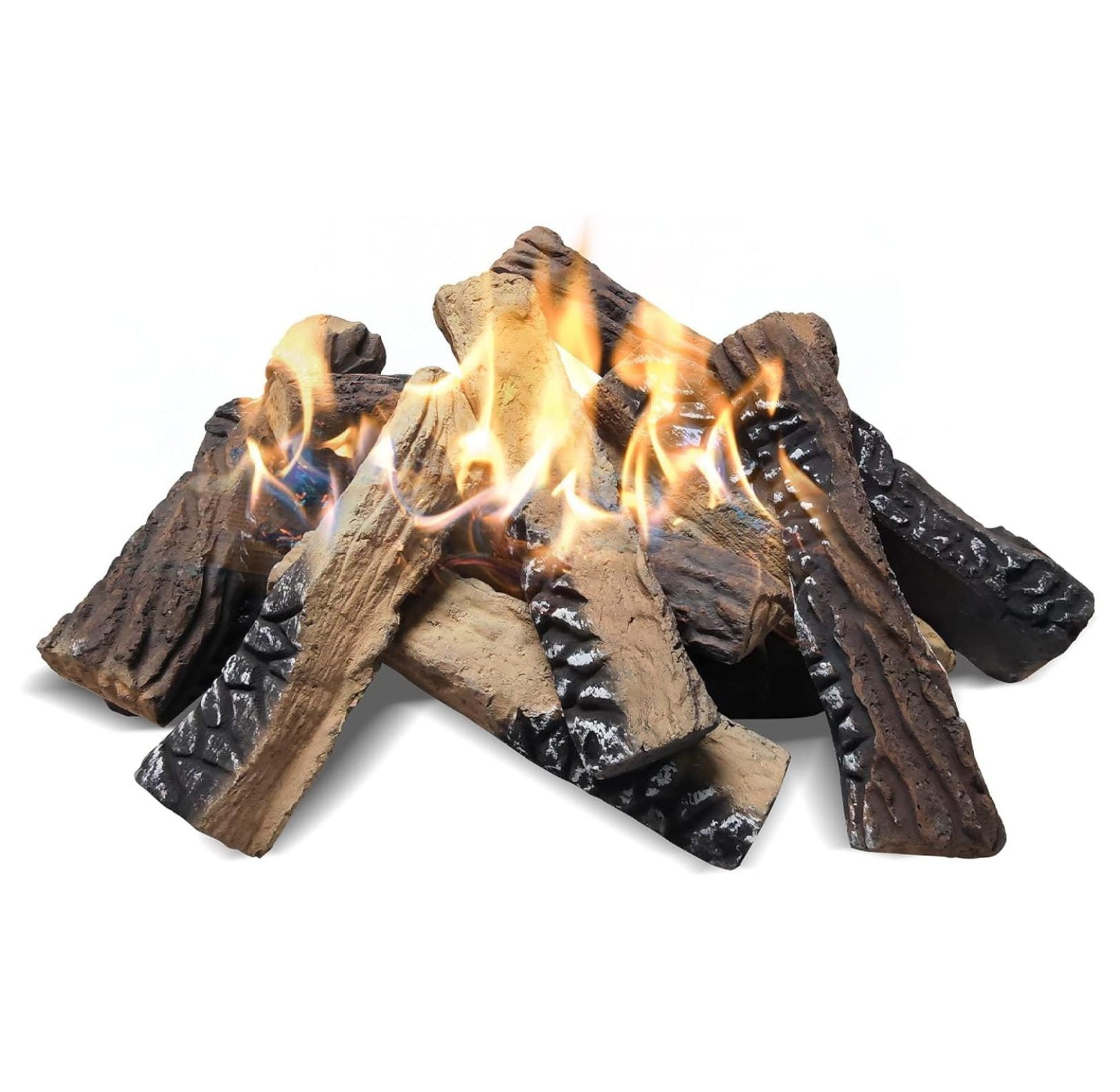 Large Ceramic Gas Fireplace Logs - Set of 10 Artificial Realistic ...