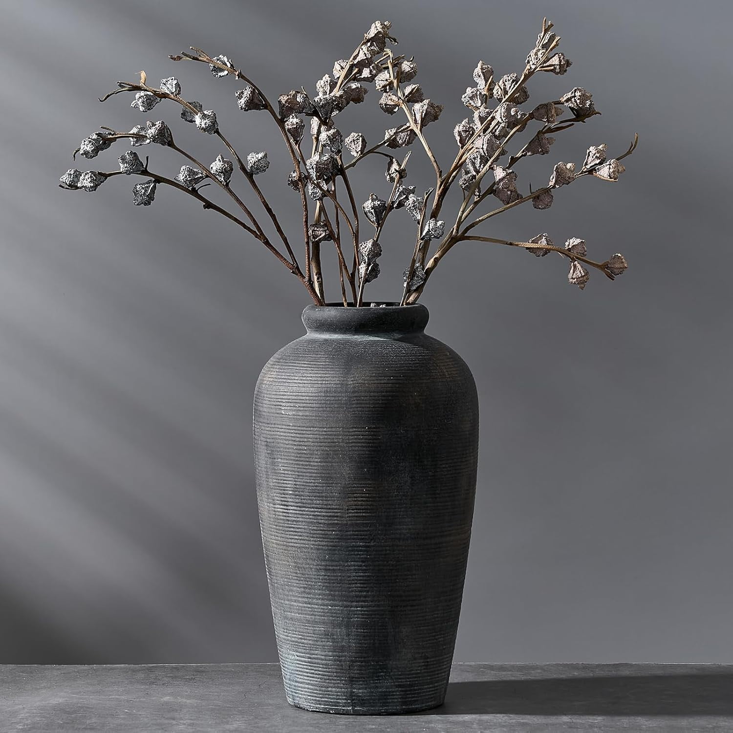 Large Ceramic Rustic Vase, 11 inch Minimalist Decorative Farmhouse Tall ...