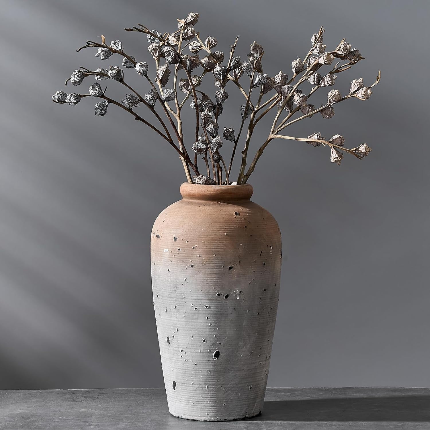 Large Ceramic Rustic Vase, 11 inch Minimalist Decorative Farmhouse Tall ...