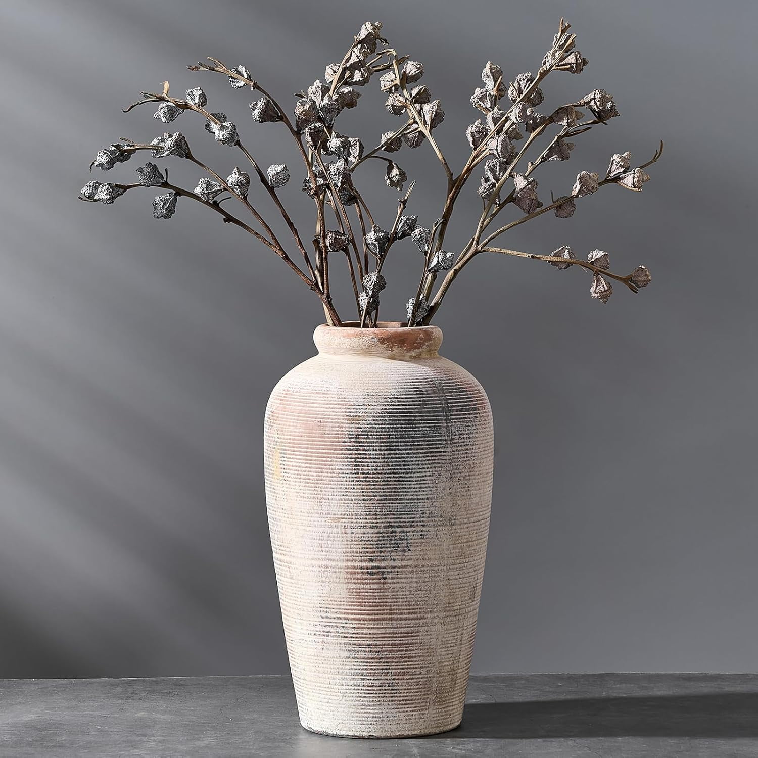 Large Ceramic Rustic Vase, Minimalist Decorative Farmhouse Tall Vase ...