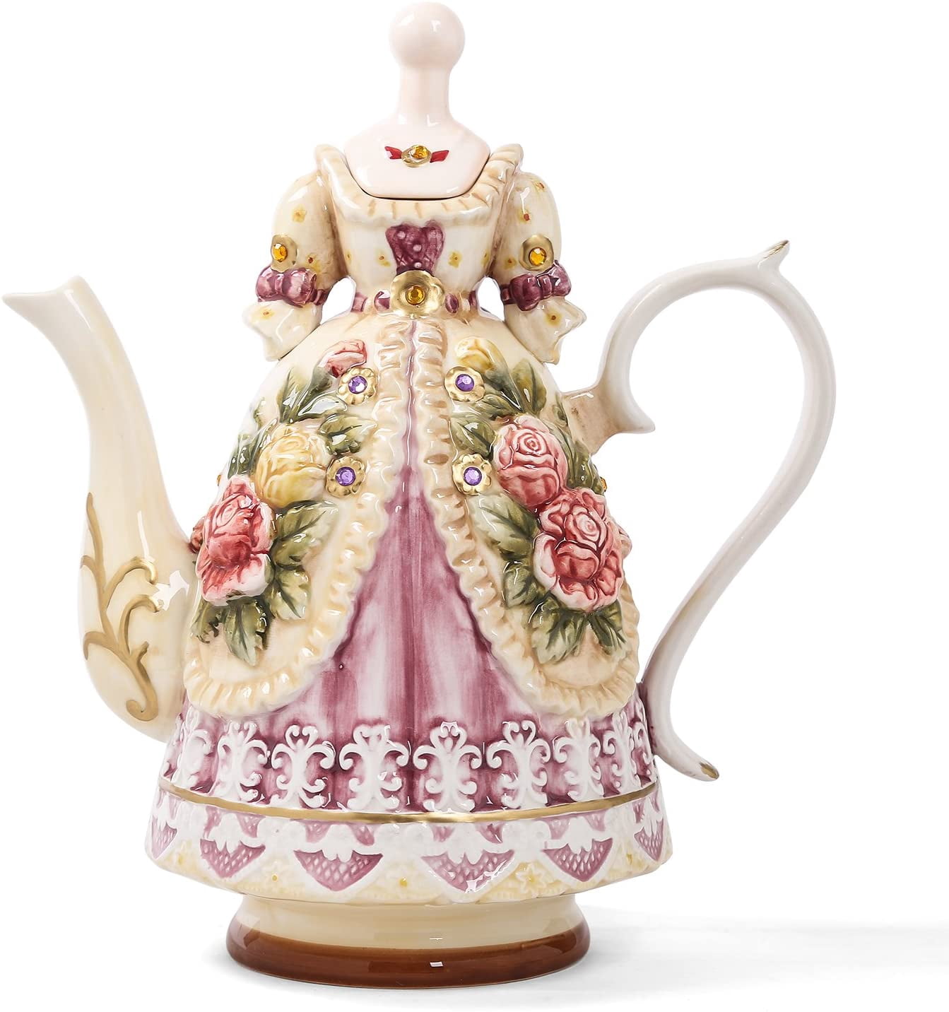 Large Ceramic Teapot and Coffee Pot with Lid, 3D Embossed Victoria Pink ...