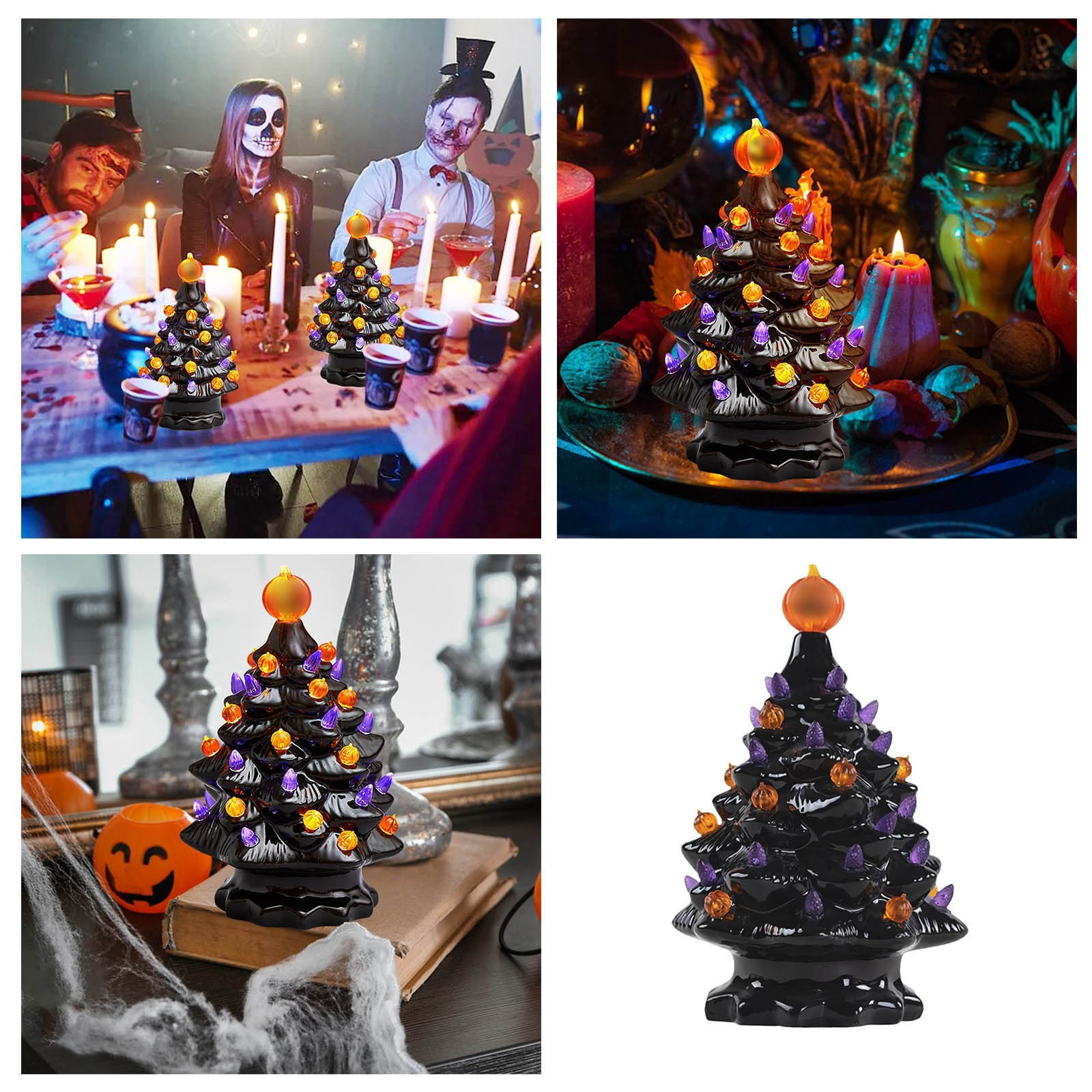 Large Ceramic Tree - Decoration Made with Ceramic, Orange Pumpkin Head ...