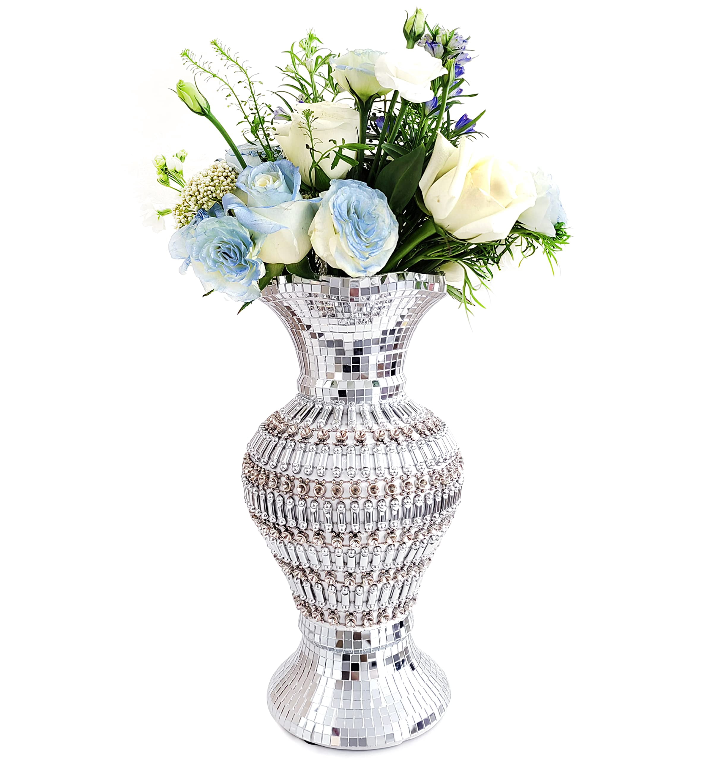 Large Ceramic Vase Inlaid with Rhinestones,Vintage Silver Flower Vase ...