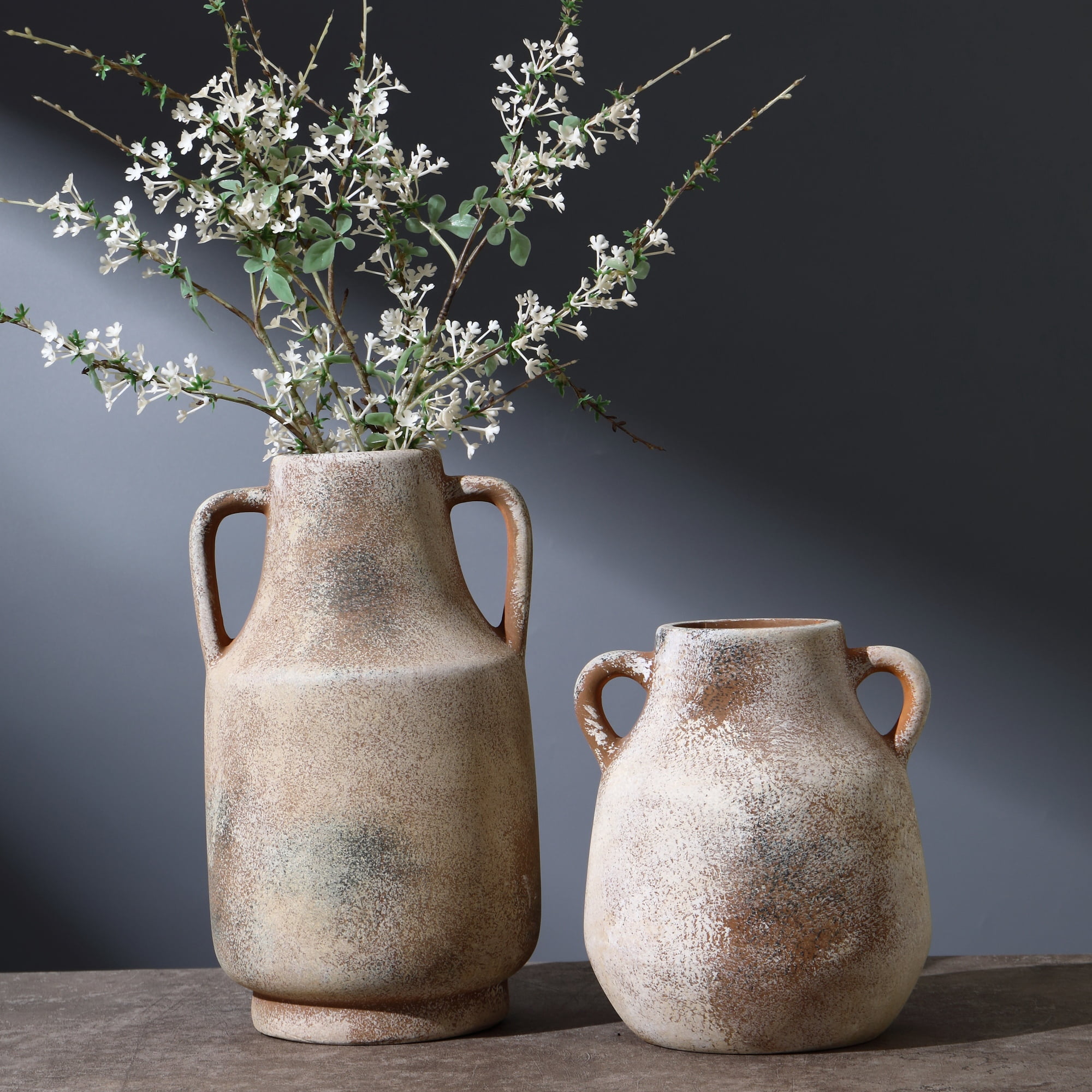 Large Ceramic Vases Set of 2, Decorative Terracotta Vase for Flowers ...