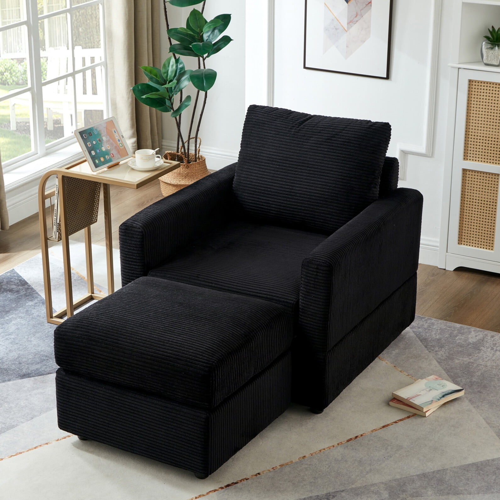 Large Chaise Lounge Chair Indoor with Ottoman, 32" W Corduroy ...