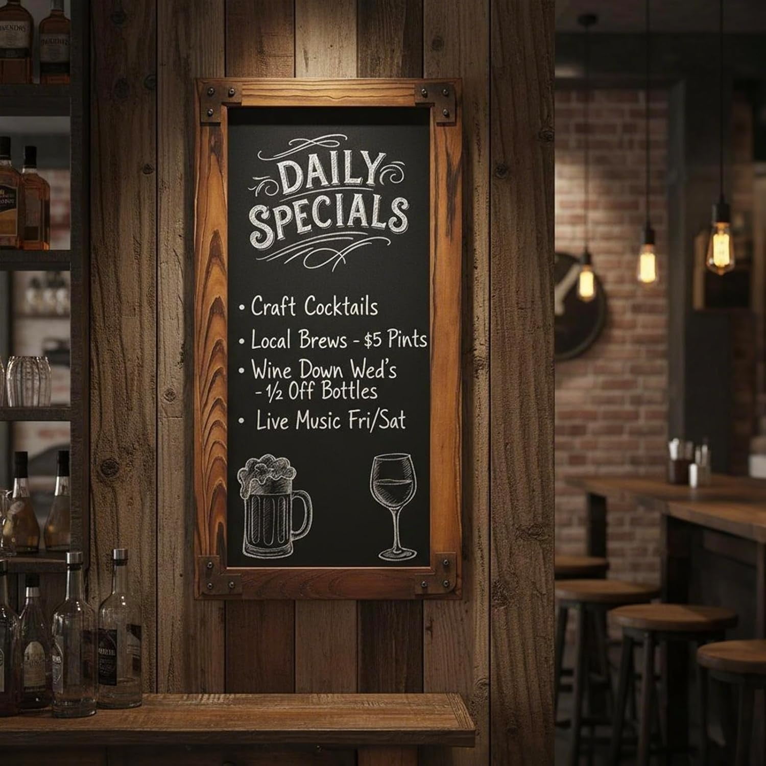 Large Chalkboard Sign Wall-Mounted - 12 x 25-Inch Burnt Wood Frame ...