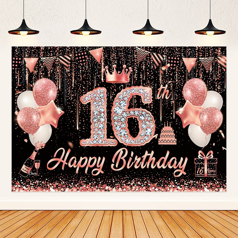 Large Cheers to 16 Years Birthday Decorations for Women, Pink Rose Gold ...