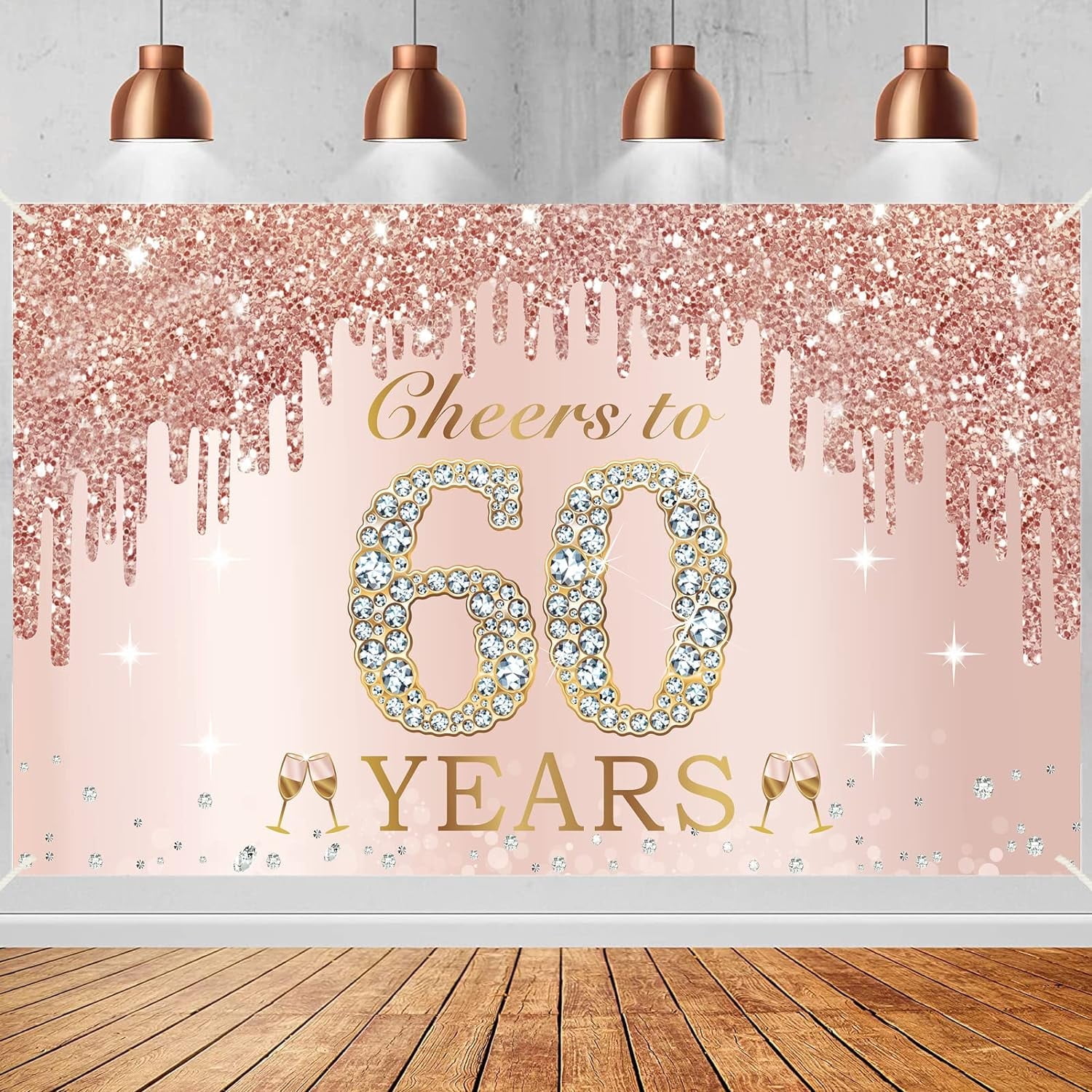 Large Cheers to 60 Years Birthday Decorations for Women, Pink Rose Gold Happy 60th Birthday ...