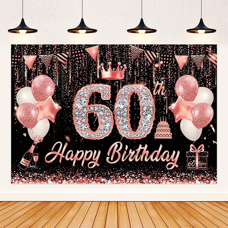 Large Cheers to 60 Years Birthday Decorations for Women, Pink Rose Gold Happy 60th Birthday ...
