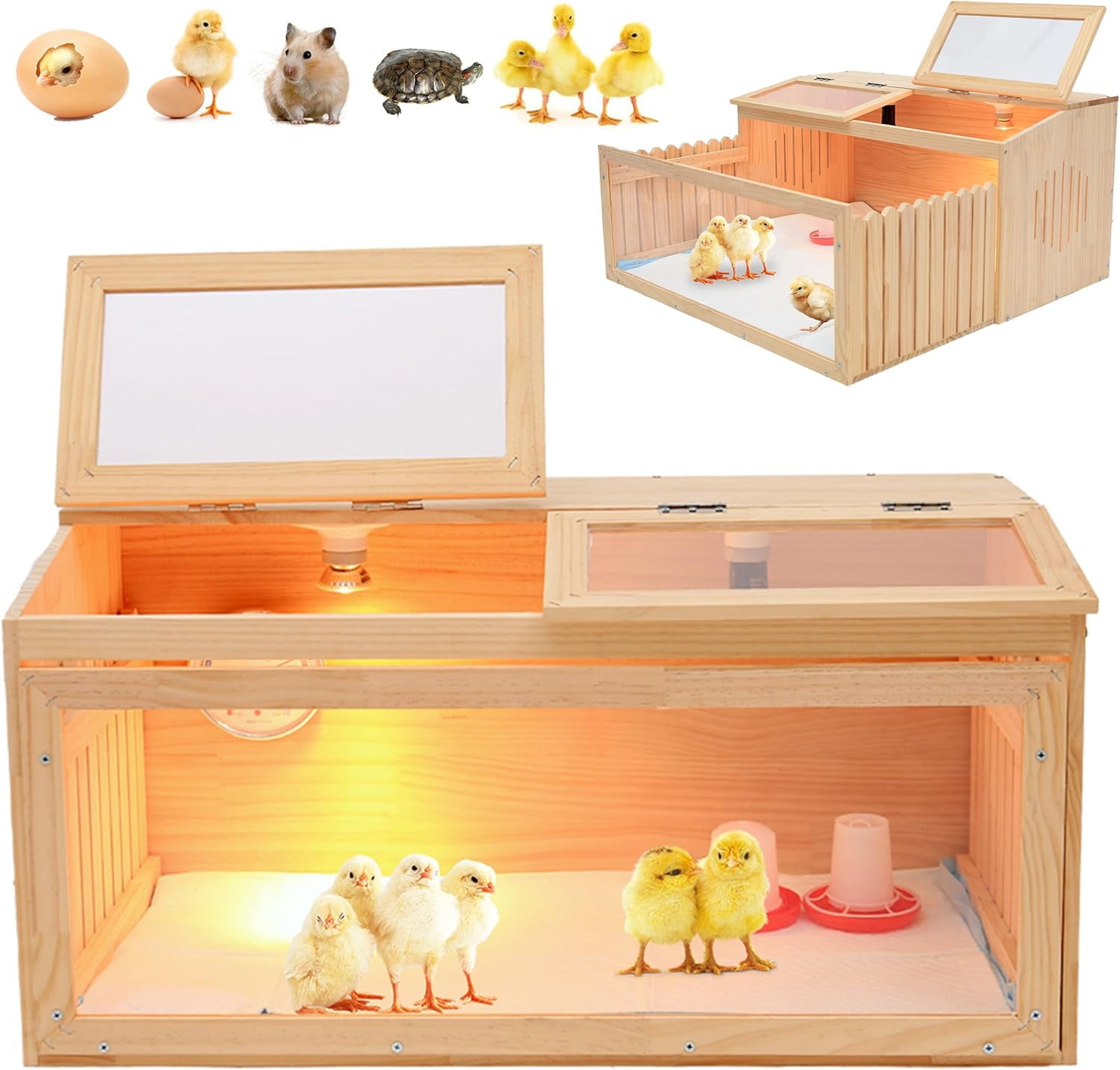 Large Chicken Brooder Box for Chick,Wooden Brooder Box 32" with Bulb ...