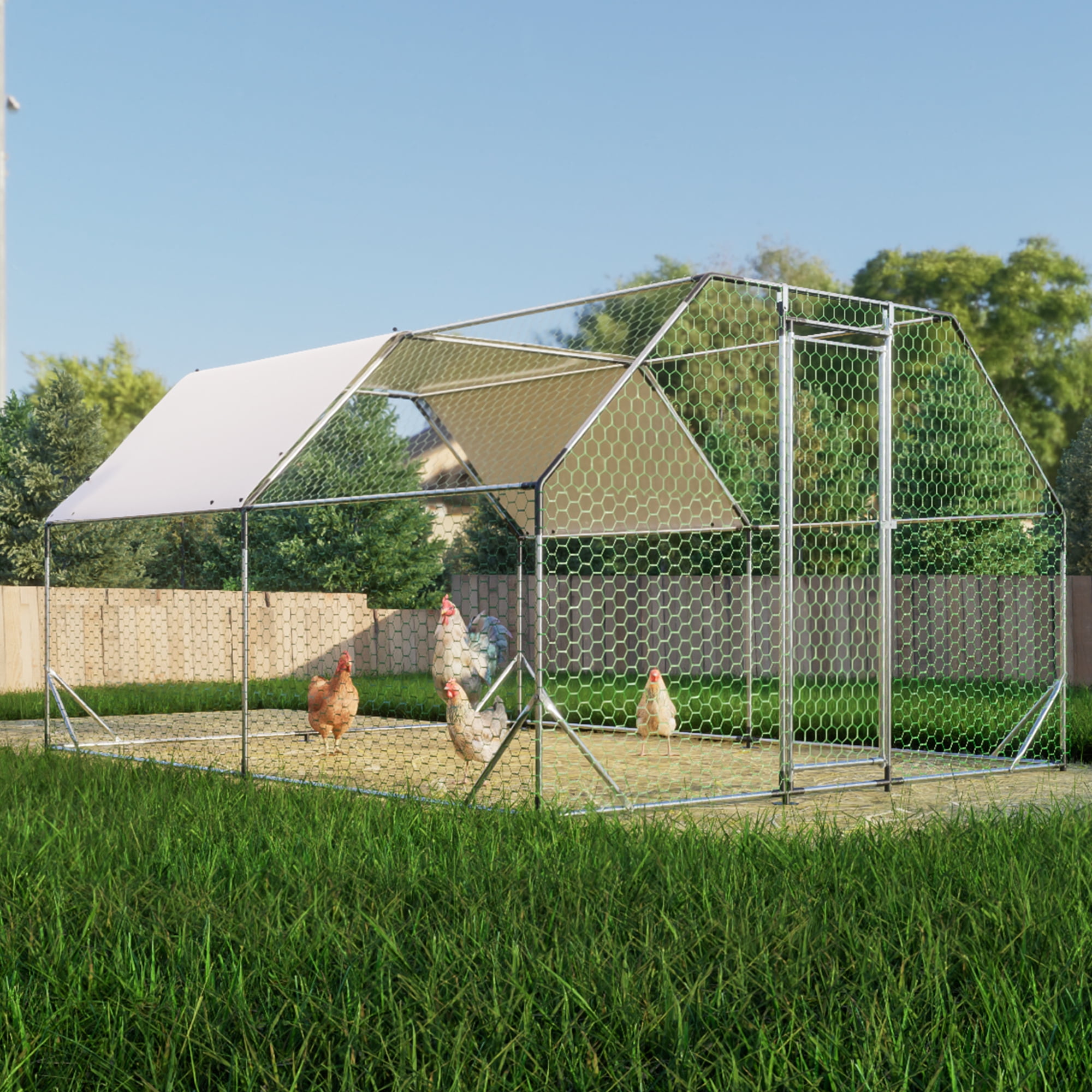Large Chicken Coop 10 ft. x 13 ft. Heavy Duty Steel Frame Safe Space ...