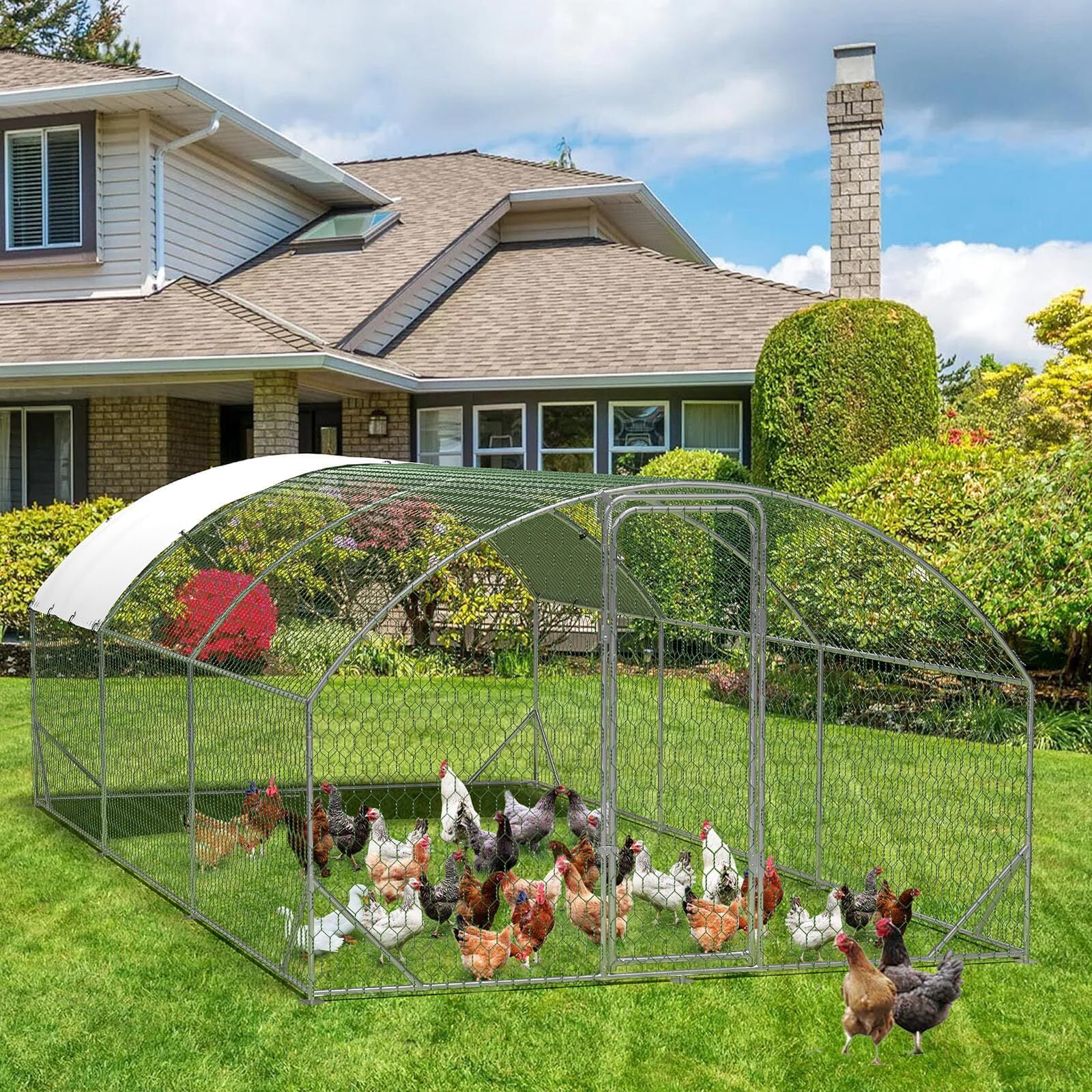 Large Chicken Coop for 18-30 Chickens, Metal Chicken Runs for Yard with ...