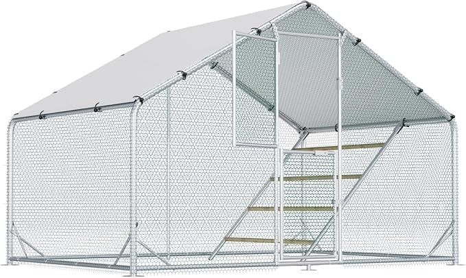 Large Chicken Coop,Metal Chicken Run for Yard with Feeding Door,Walk-in ...