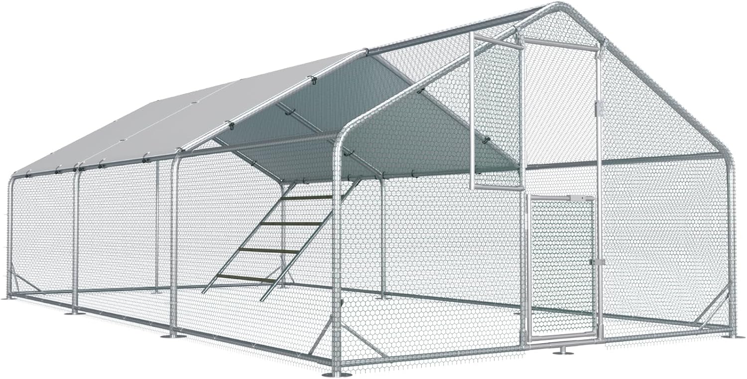 Large Chicken Coop,Metal Chicken Run for Yard with Feeding Door,Walk-in ...