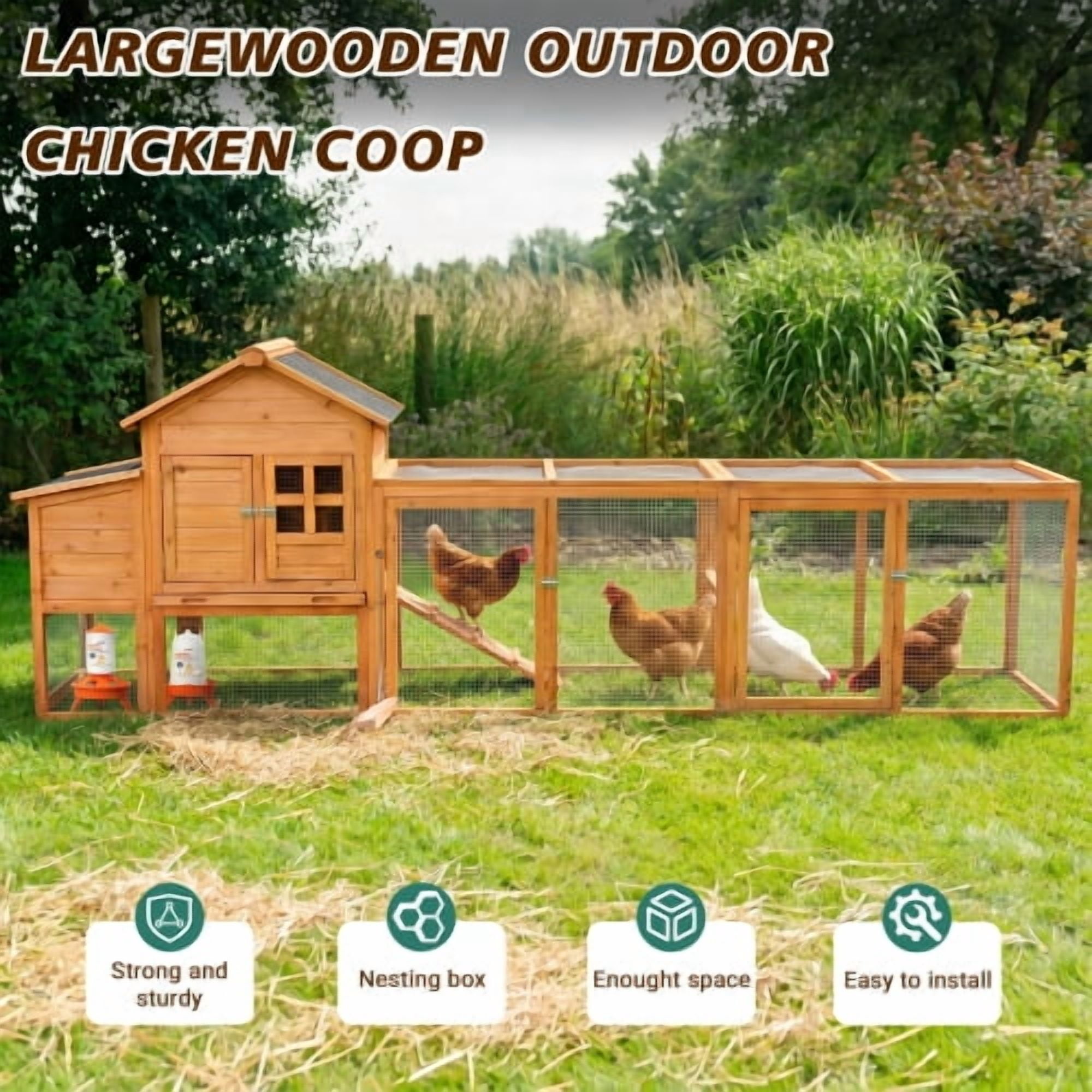 Large Chicken Coop with Run and Nest Box & Removable Tray, Hen House ...