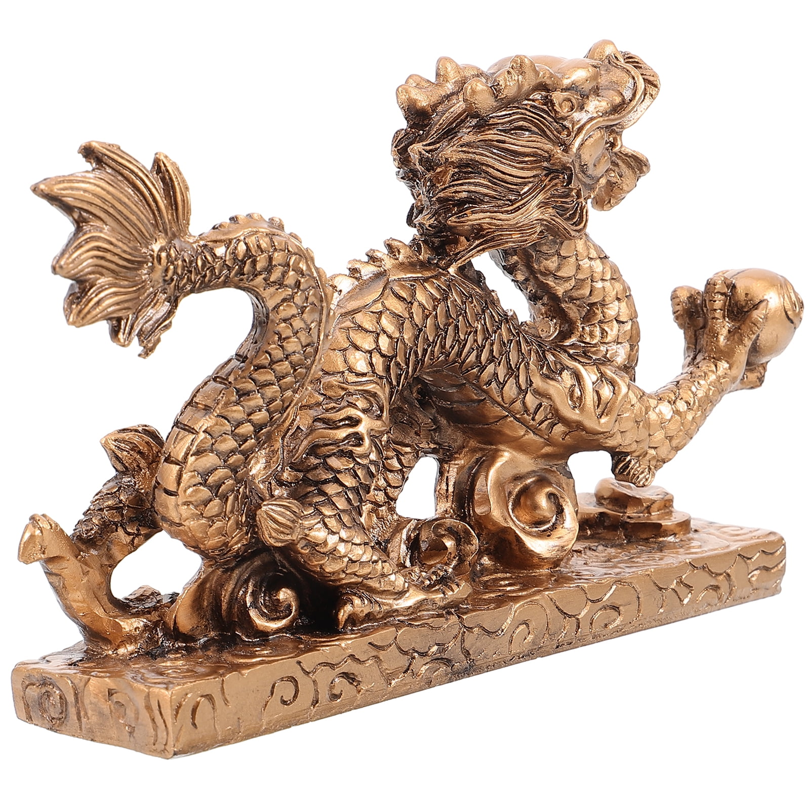 Homoyoyo Chinese Dragon Statue in Light Brown Resin for Longevity and ...