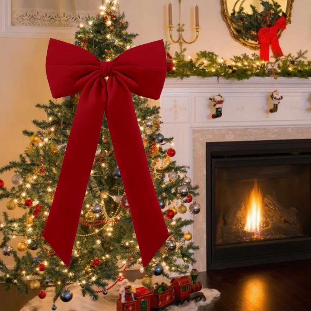 Large Christmas Bow Ornament 15x30 Inch Velvet Giant Wreath Bows Xmas ...