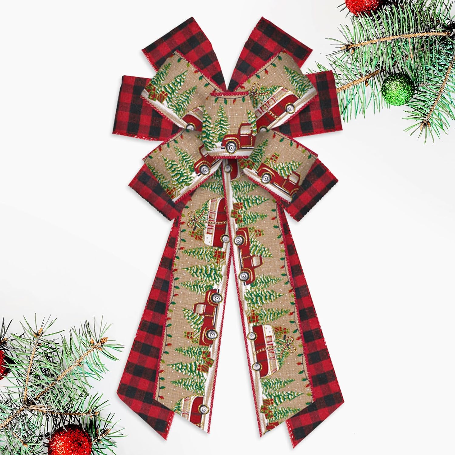 Large Christmas Bows for Wreath, 11.42 inch × 20.86 inch Red and Beige ...