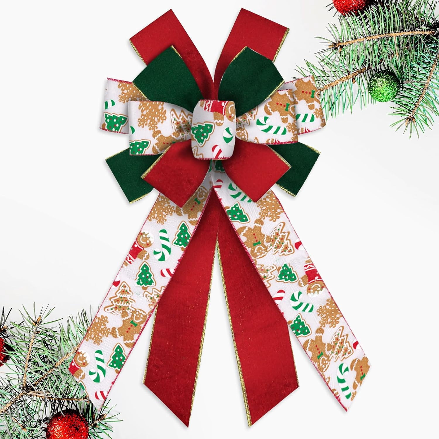 Large Christmas Bows for Wreath, 11.42 inch × 20.86 inch Red and Beige ...