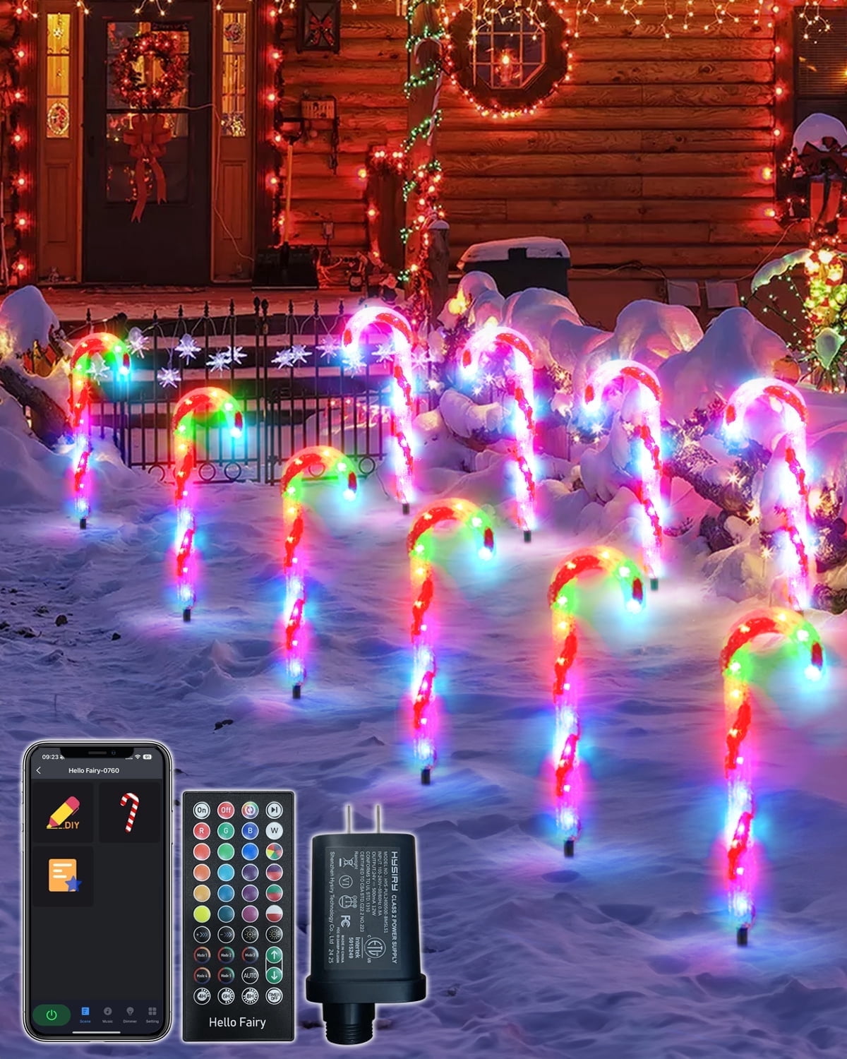 6 Pcs Large Christmas Candy Cane Smart Pathway Lights Color Changing ...