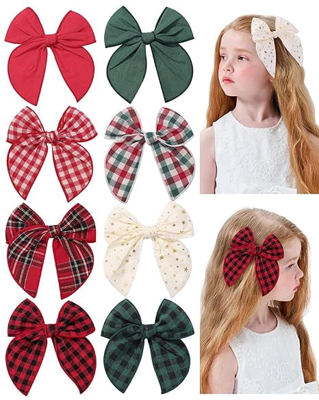 Large Christmas Fable Hair Bows Cotton Linen Red and Black Plaid Hair ...