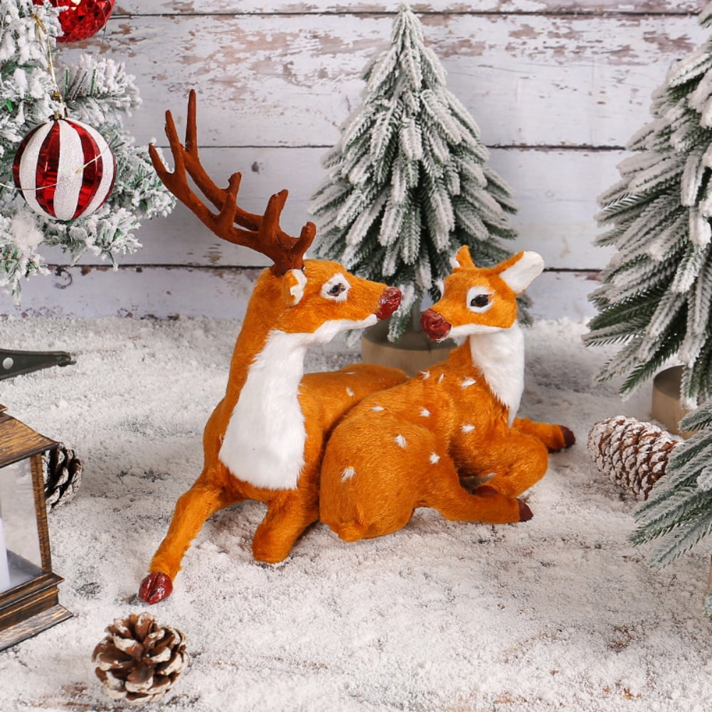 Large Christmas Reindeer Figurines Decoration Sitting Reindeer Couple ...