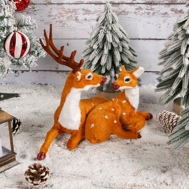 2 Pcs Christmas Reindeer Figurines, Resin Elk Sculpture Miniature ...