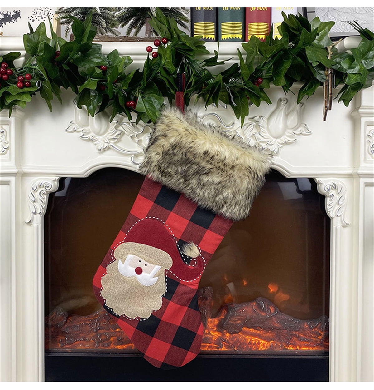 Large Christmas Stocking Decor: Santa, Snowman, Elk, Snowflake, Burlap ...