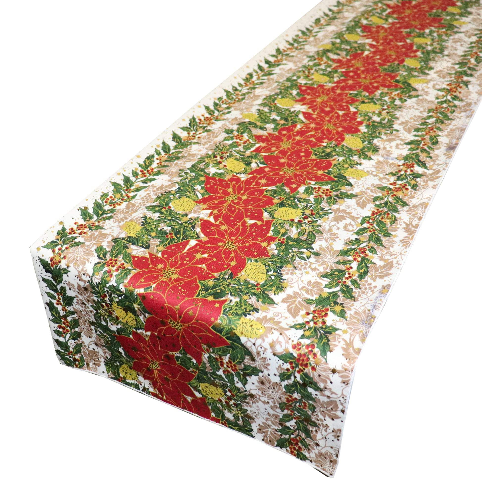 Large Christmas Themed with Shiny Gold Accents Decorative Table Runner ...