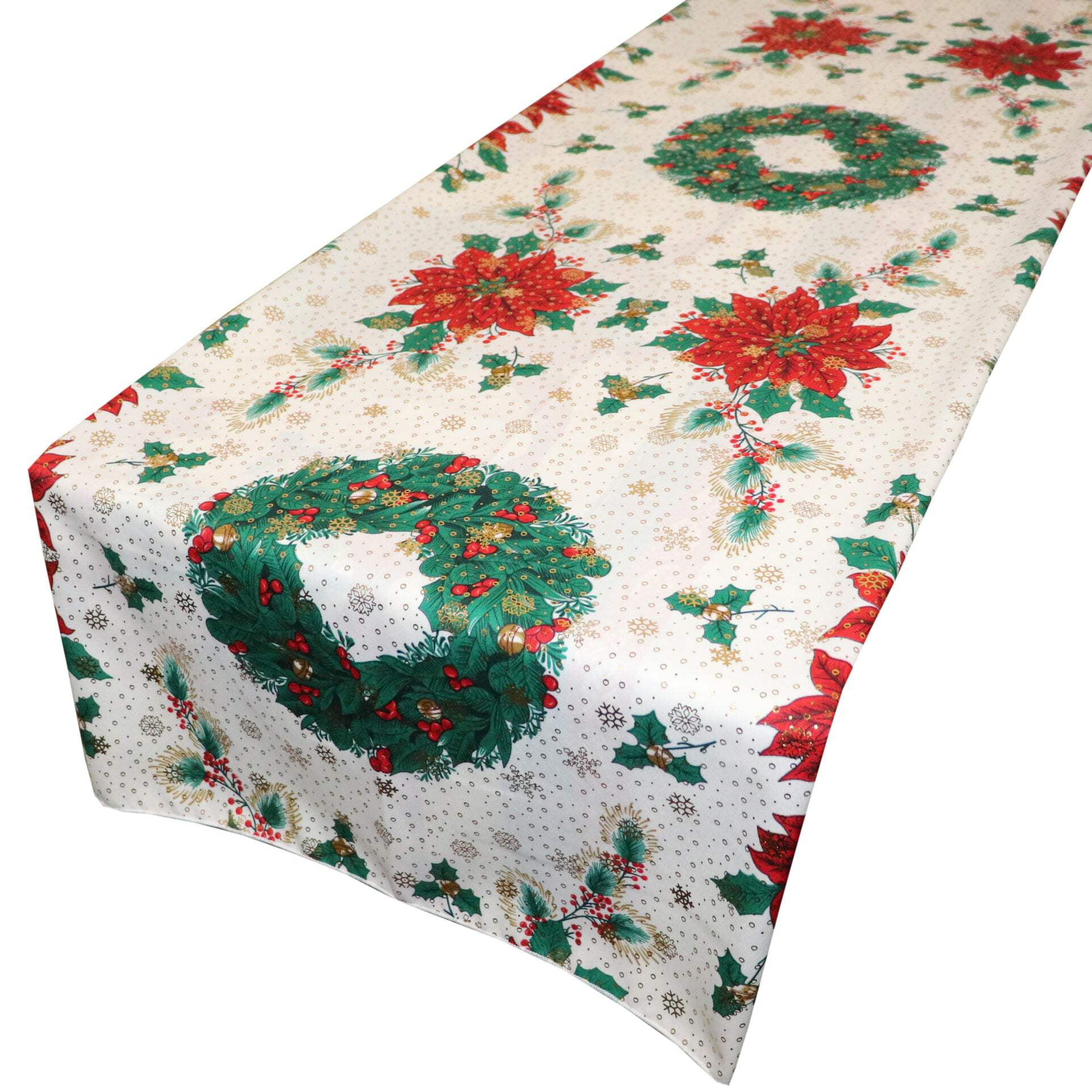 Large Christmas Themed with Shiny Gold Accents Decorative Table Runner ...