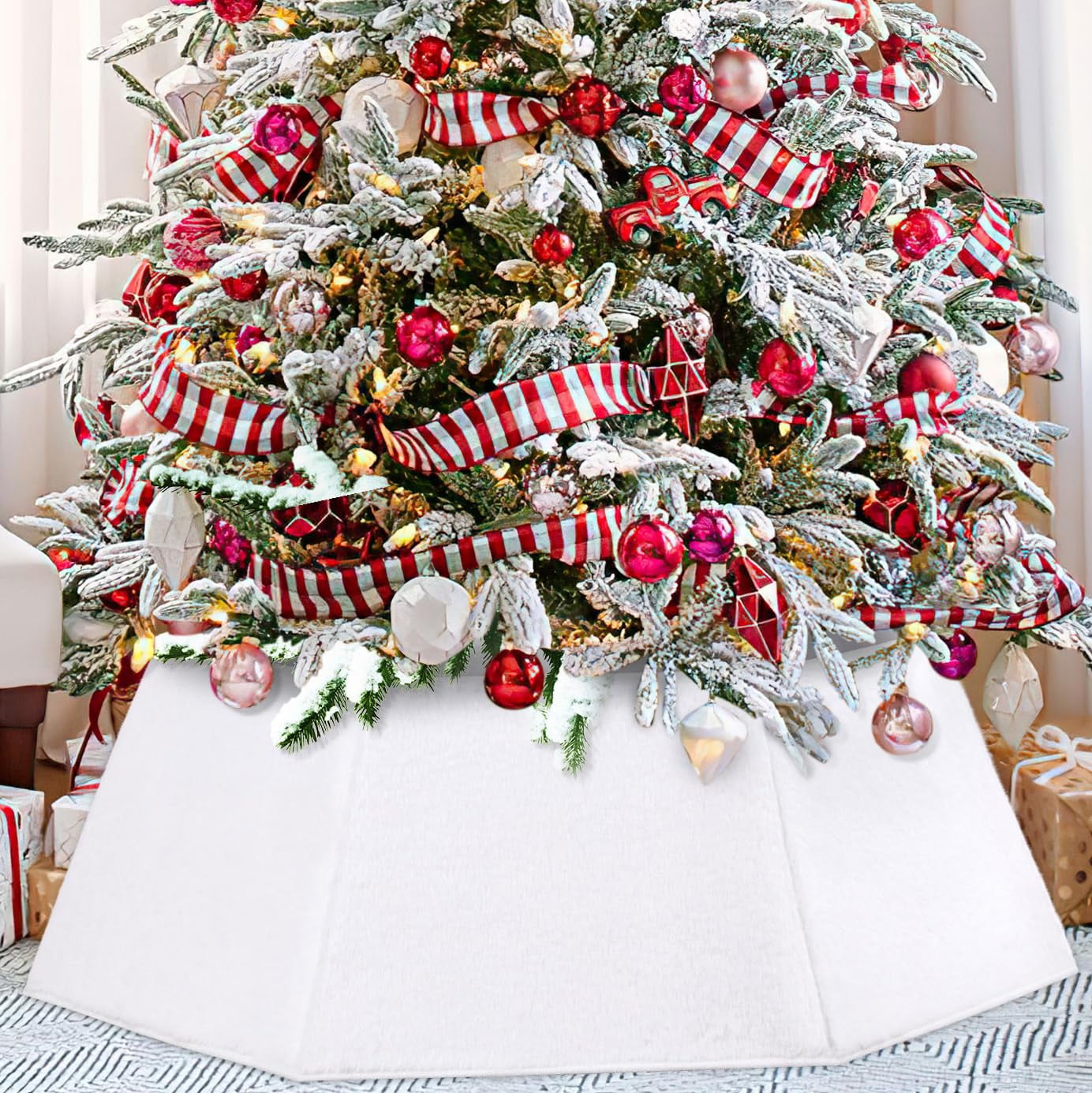 Large Christmas Tree Collar Faux Fur - Xmas Tree Skirt White Christmas ...