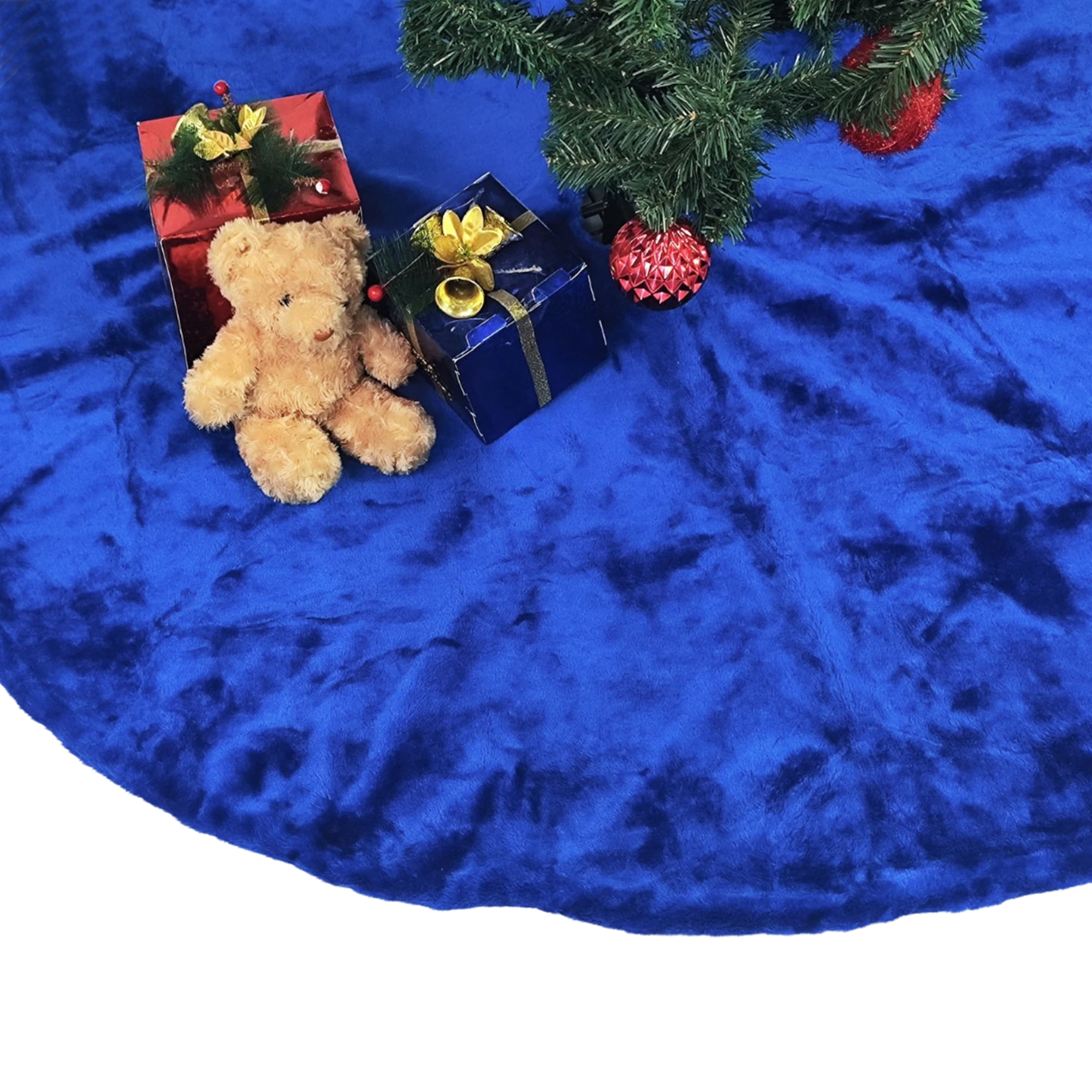 Large Christmas Tree Skirt Blue Xmas Tree Mat,60 Inch Faux Fur Plush ...