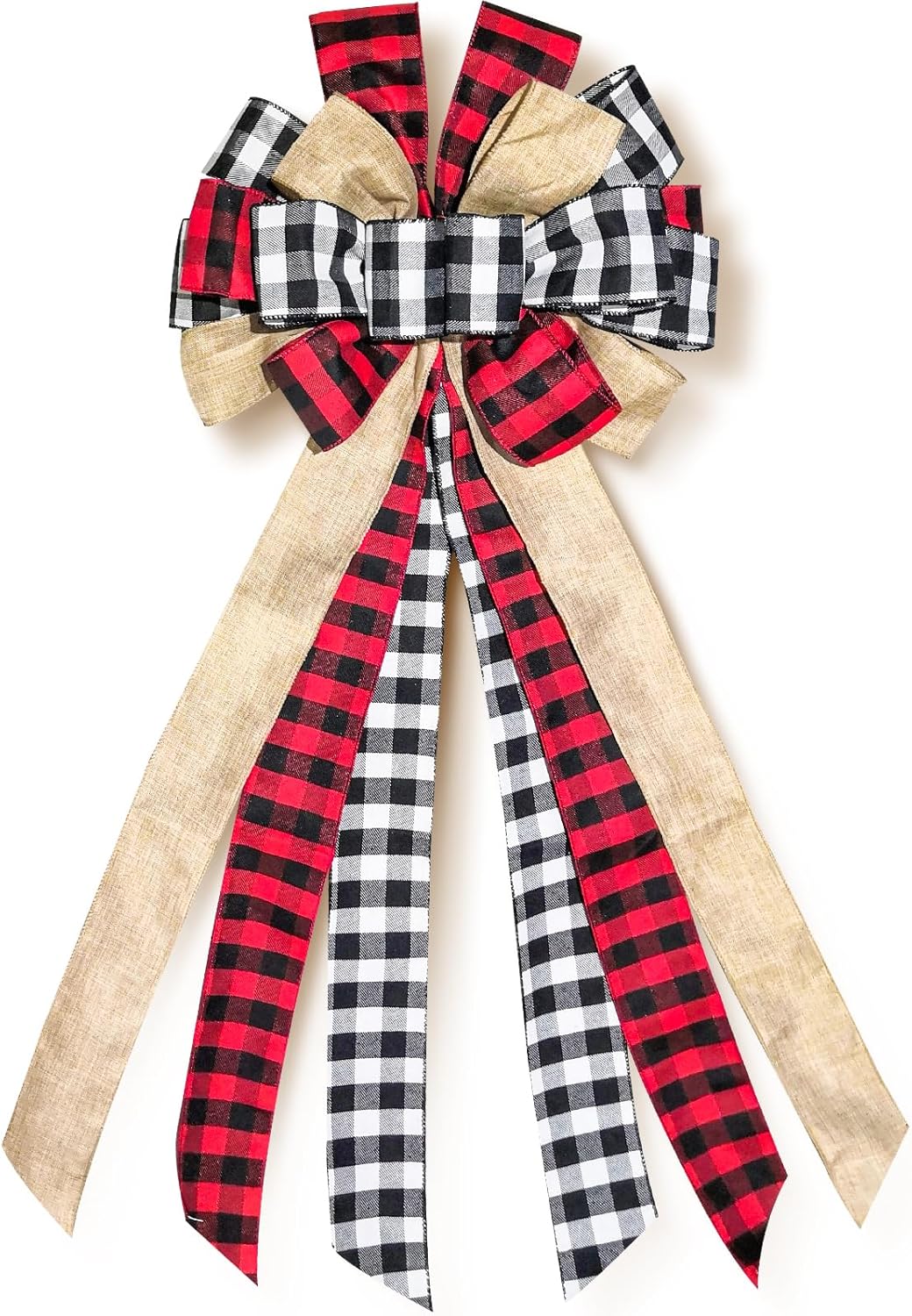 Large Christmas Tree Topper 13 x 30 Inch Red Black Burlap Buffalo Plaid ...