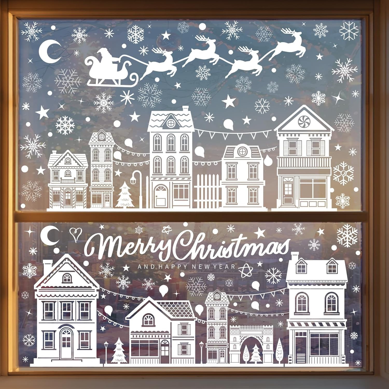 Large Christmas Window Clings, 10 Sheets Christmas Winter House ...
