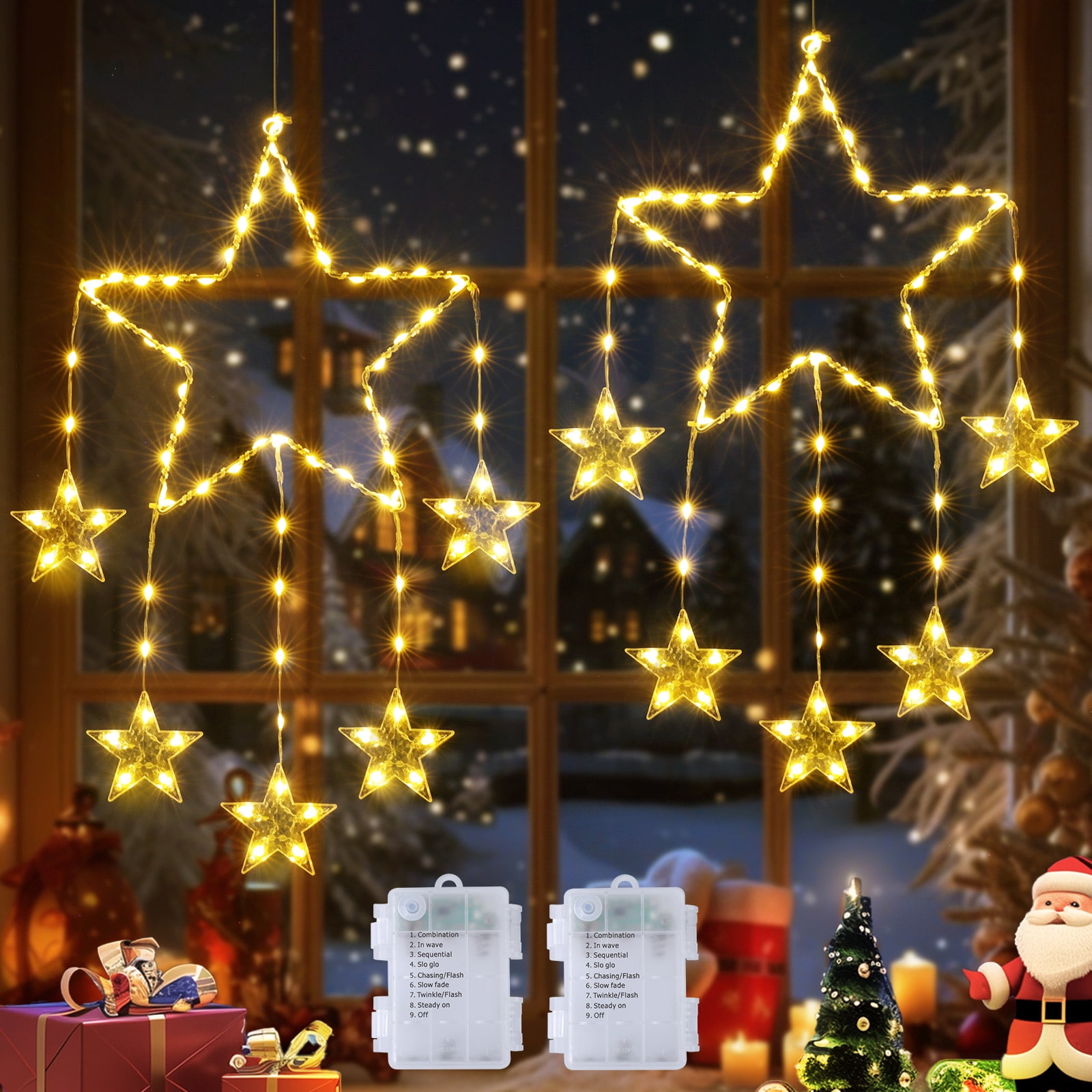 Large Christmas Window Lights Battery Operated, Quntis 12 Stars 84LED ...