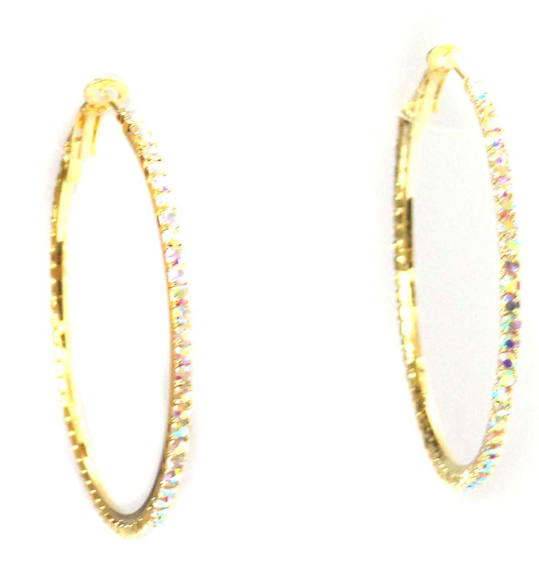 Large Circle Crystal Hoop Earrings Gold Tone Hoop Rhinestone 3 inch ...