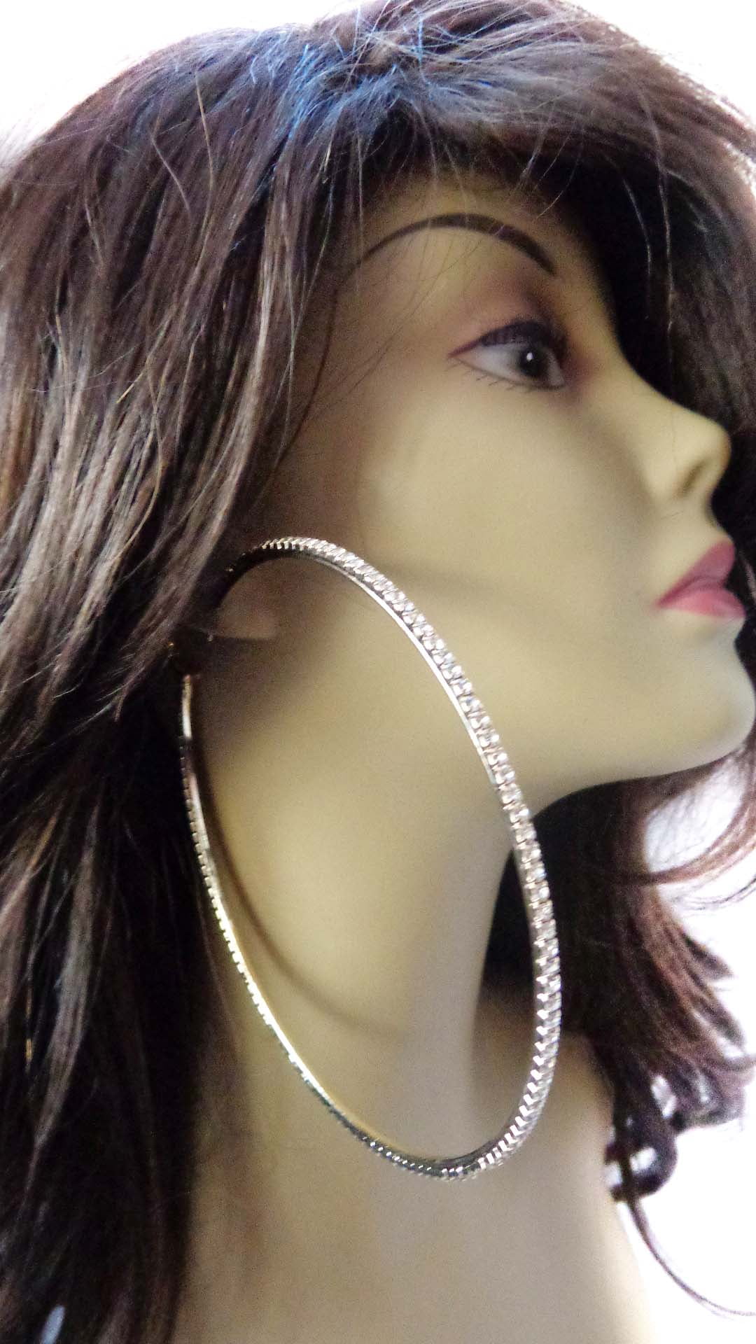 Large Circle Crystal Hoop Earrings Silver Plated Hoop Rhinestone 4 inch ...