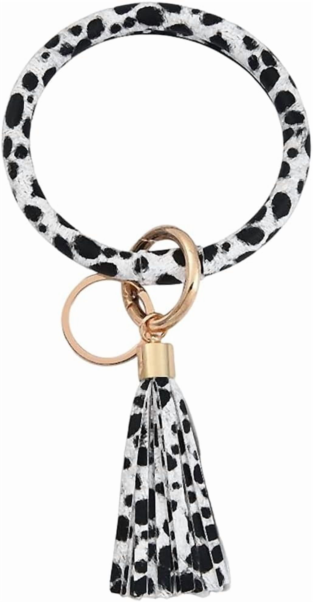 Large Circle PU Leather Keychain Bracelet Round Leather Wristlet Key ...