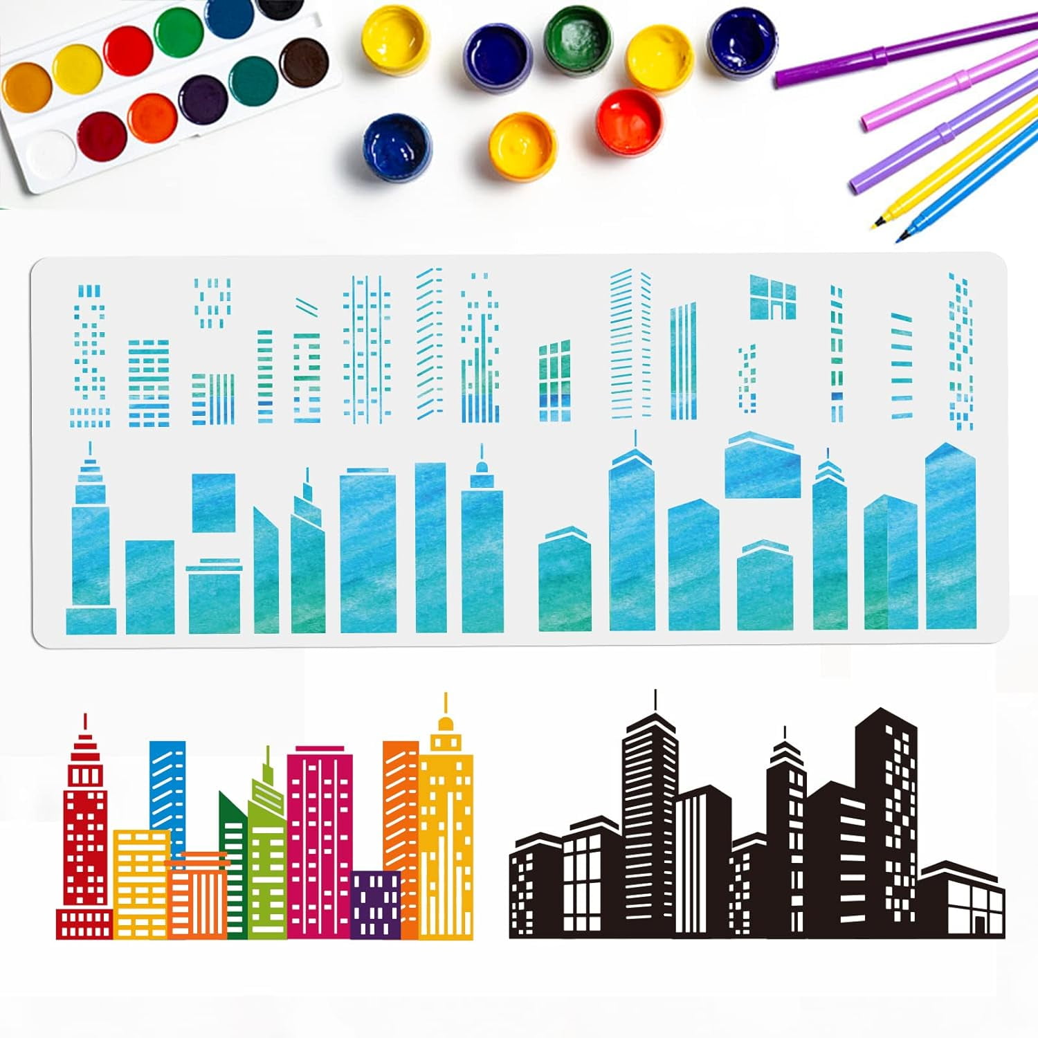 Large Cityscape Stencils City Skyline Stencil Cityscape Drawing ...