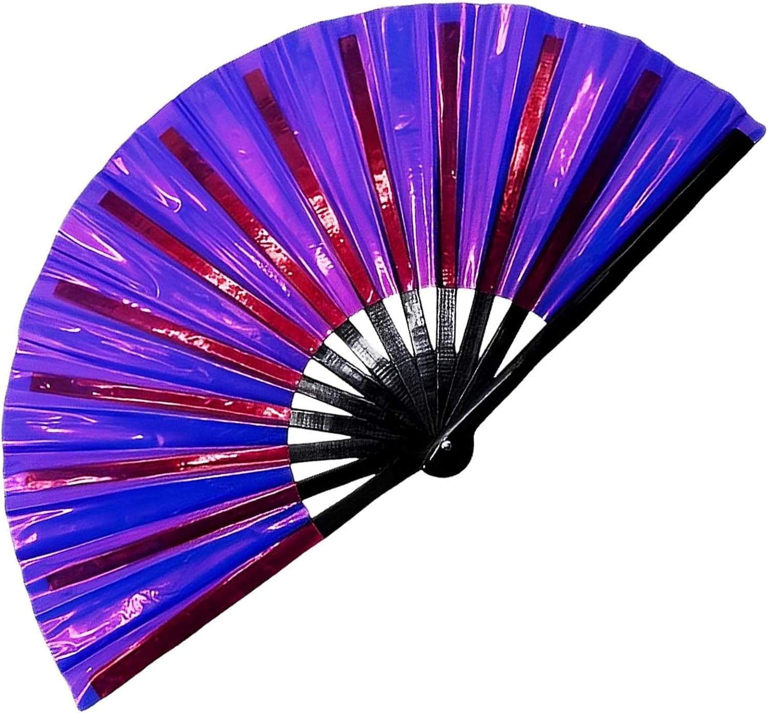 Large Clack Hand Rave Fan Holographic Folding Popping Line Dance Fan ...