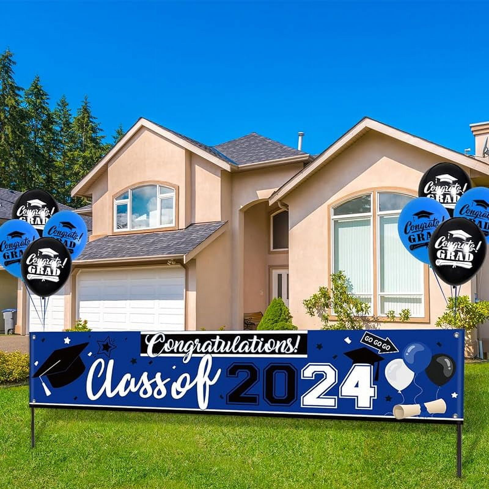 Large Class of 2024 Banner Blue and Black Graduation Congratulations ...