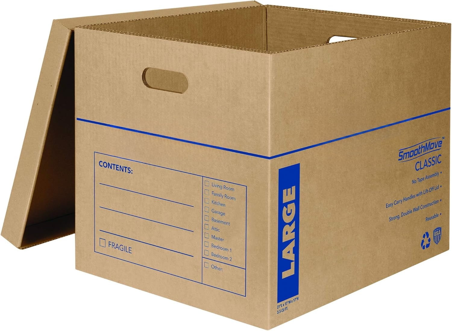 Large Classic Moving Box 10 Pack, Reinforced Handles,Box with Lid, 21 ...
