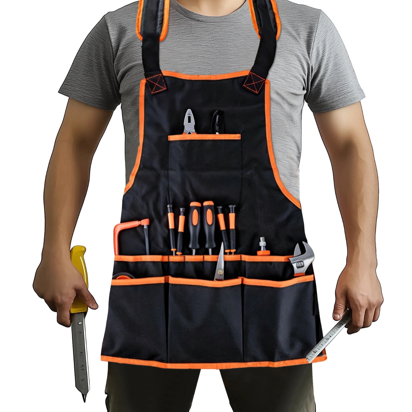 Large Cleaning Apron Oxford Fabric, Adjustable Strap Multi-Pocket Apron ...