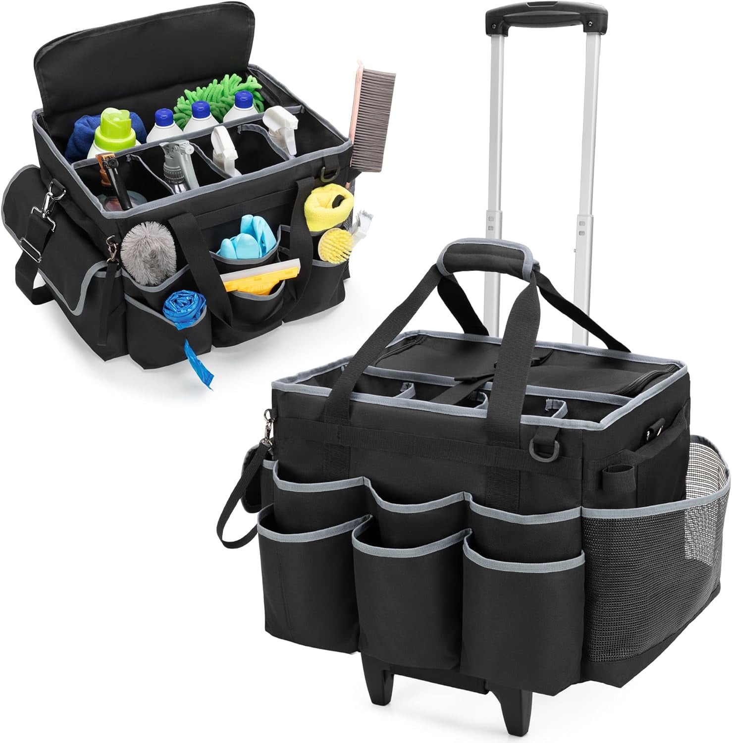 Large Cleaning Caddy with Detachable Trolley and Shoulder Strap ...