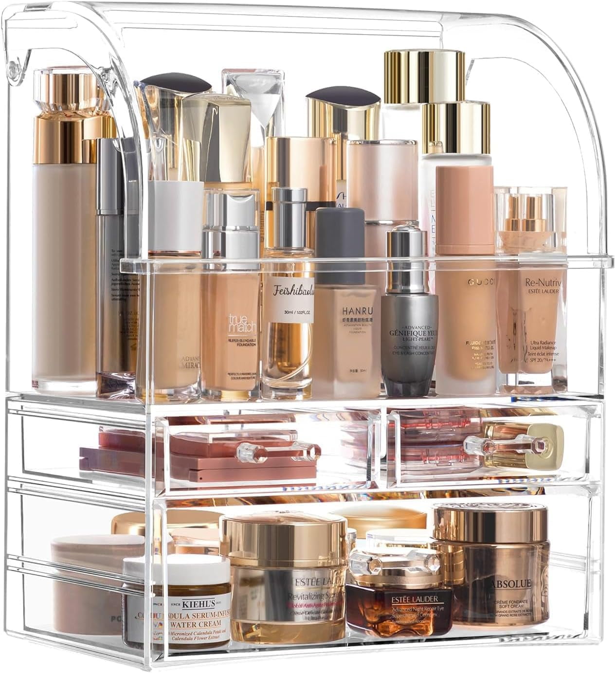 Large Clear Acrylic Cosmetic Makeup Organizer with Lid, High Capacity ...