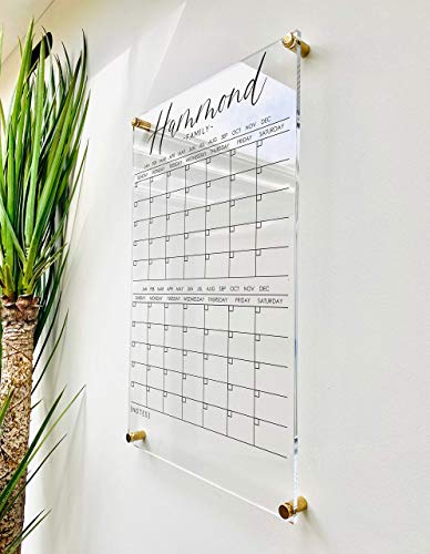 Large Clear Acrylic Monthly Calendar for wall | Dry-Erase Message White ...