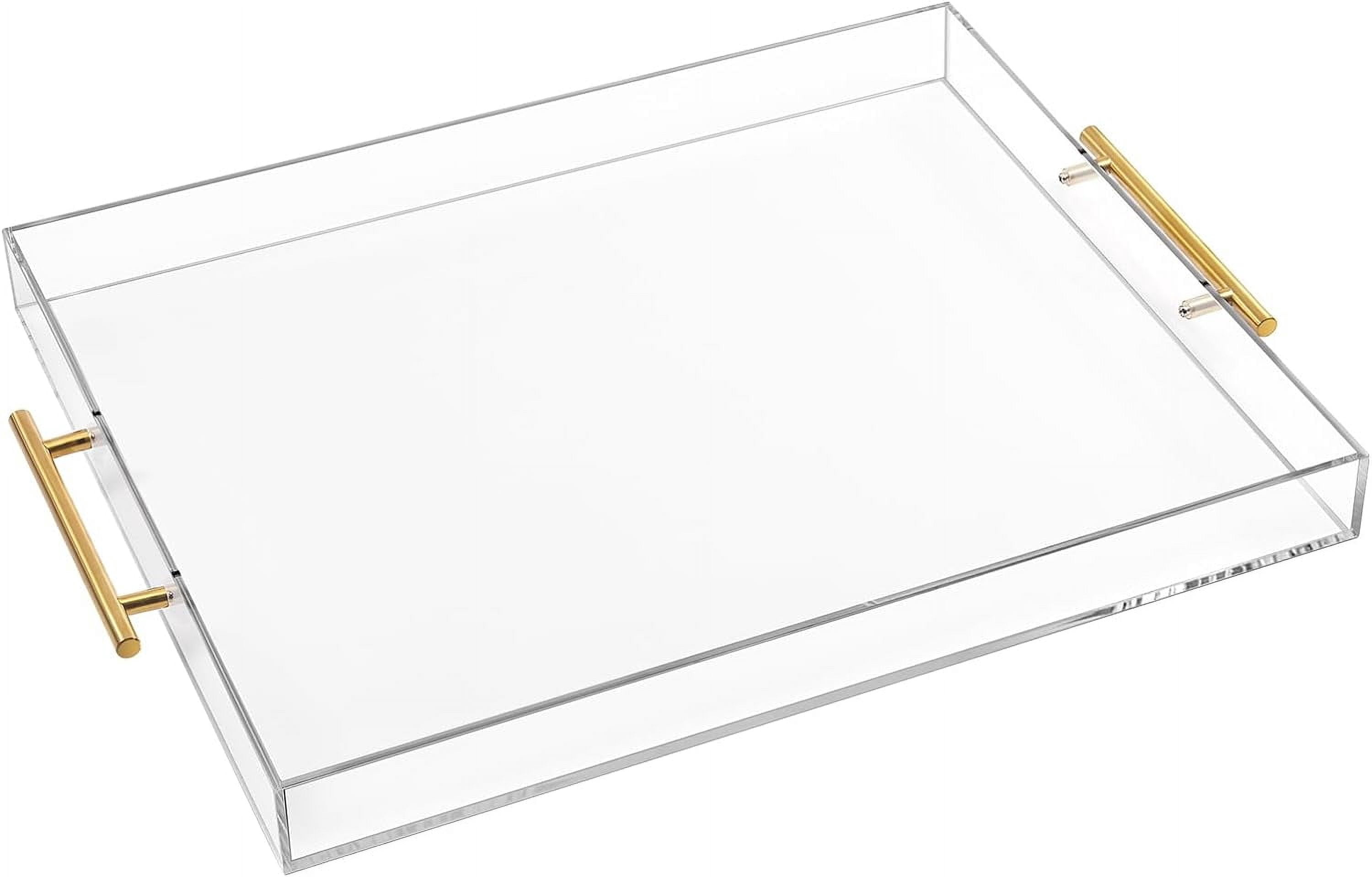 Large Clear Acrylic Serving Tray (16×18 Inches) with Gold Handles Spill ...
